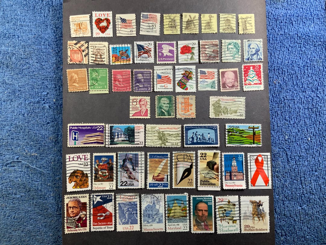 A Bunch of Used US Postage Stamps All Different. Crafting, Stamp ...