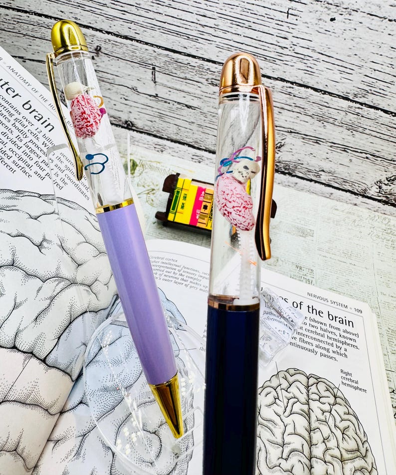 Anatomical Brain Float Pen: Skull, Spine & Stethoscope - Doctor/nurse ...