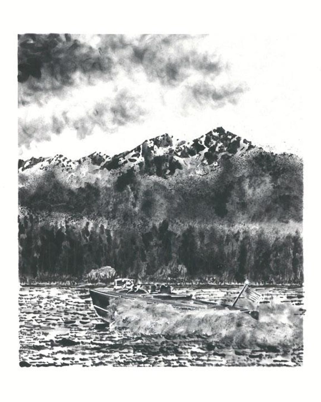 Boating at 10,000 Feet Above Sea Level, Pen & Ink Drawing Print W ...