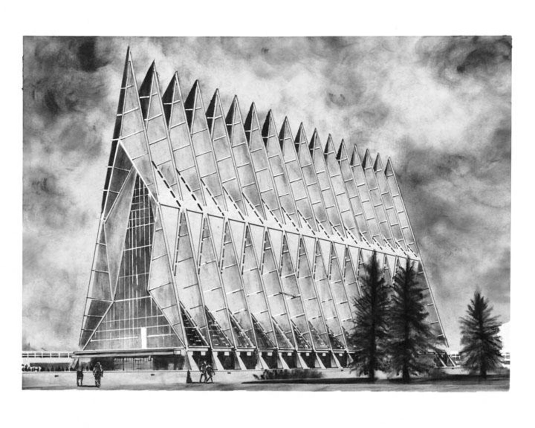The 17-spires of the United States Air Force Academy Chapel, Pen & Ink ...
