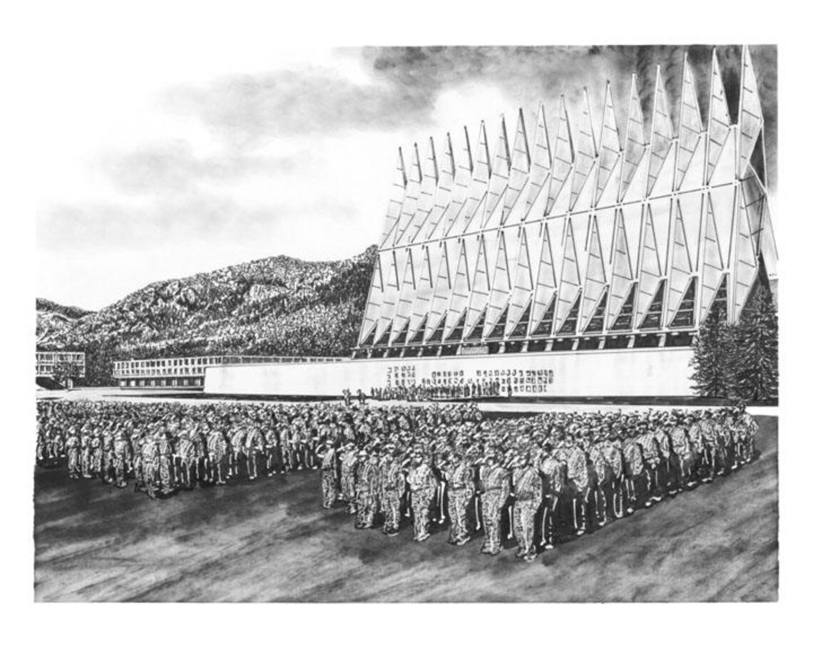 United States Air Force Academy - Cadets in Formation and Chapel, Pen ...