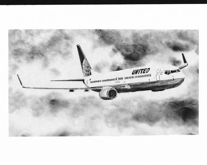 Right Seat - United Airlines, Pen & Ink Drawing Print W/ Matte - Etsy