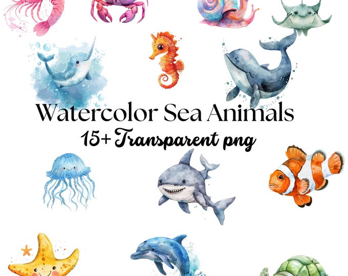 Sea Animals for Boys - Clipart and Digital Paper Set - Etsy Canada