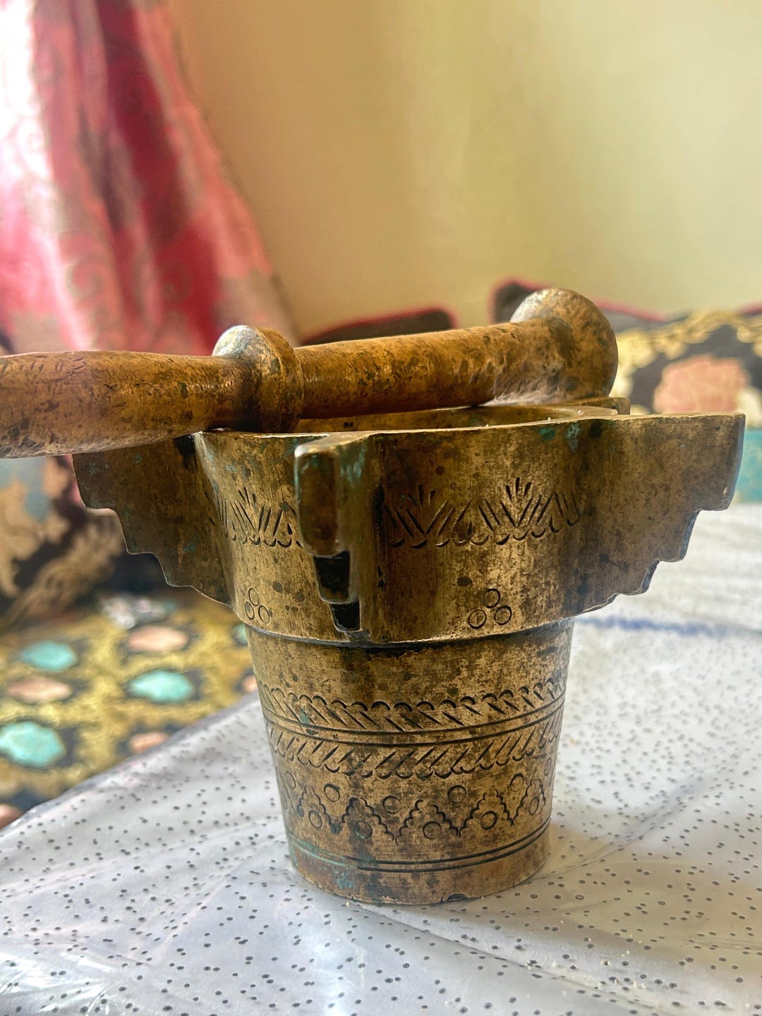 Vintage Handmade Moroccan Brass Mortar and Pestle - Traditional Decor ...
