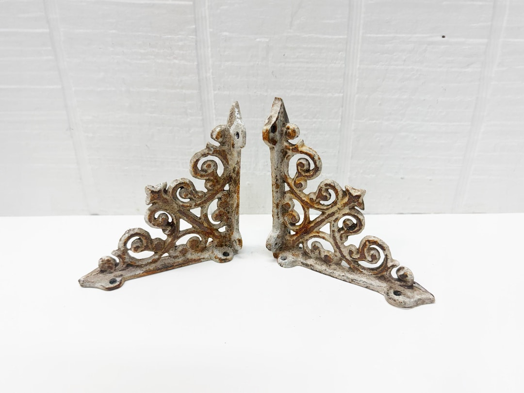 Rusty White Distressed Cast Iron Corner Bracket - Shelf Bracket ...