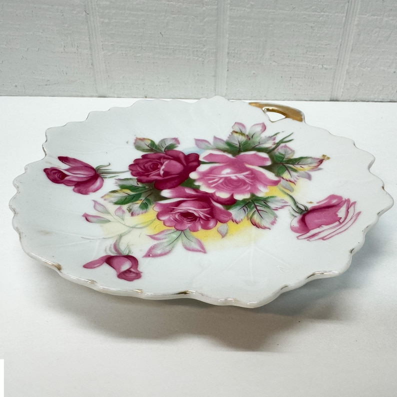 Vintage Rose China Decorative Plate With Gold Trim and Scalloped Edges ...