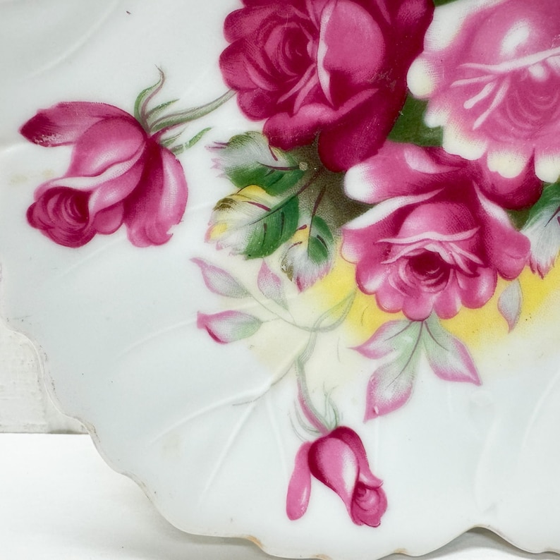 Vintage Rose China Decorative Plate With Gold Trim and Scalloped Edges ...
