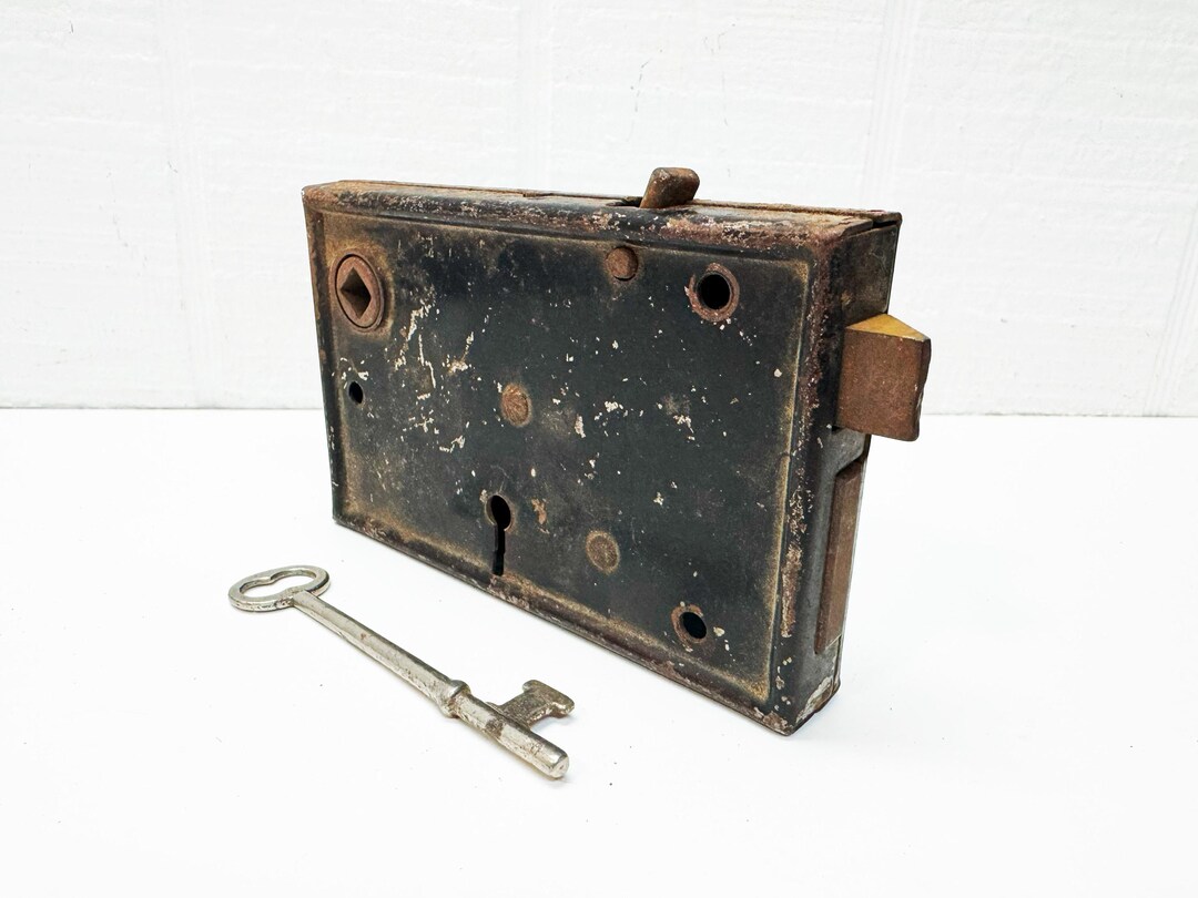Vintage Door Rim Mortise Lock Box With Skeleton Key - Victorian ...