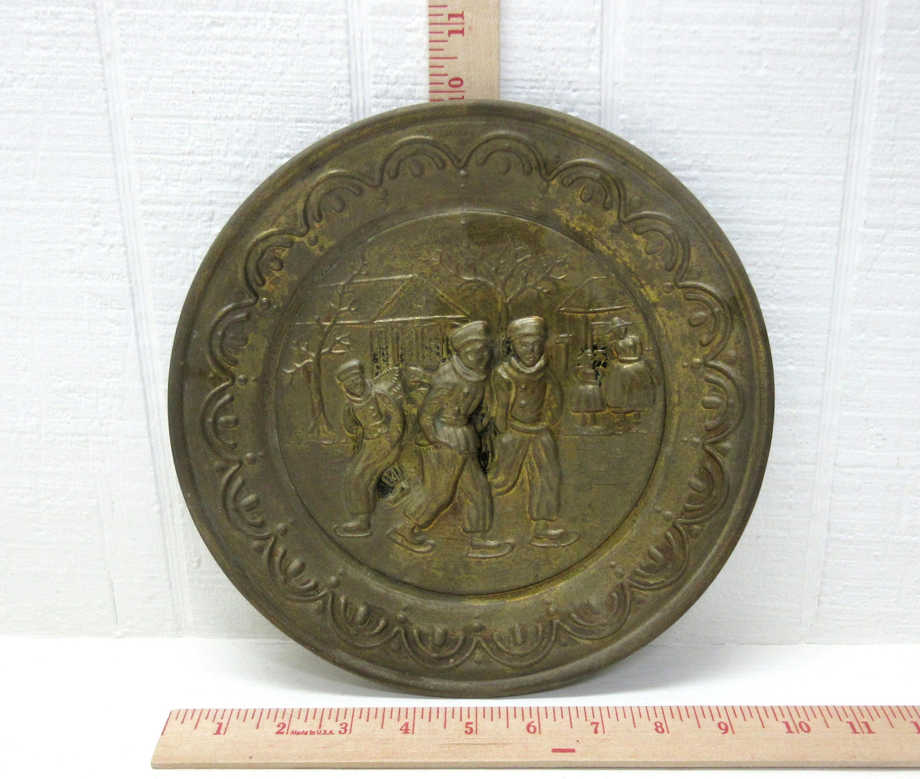Vintage Repousse Metal Bronze Brass Dutch Scene Wall Plaques Made in ...