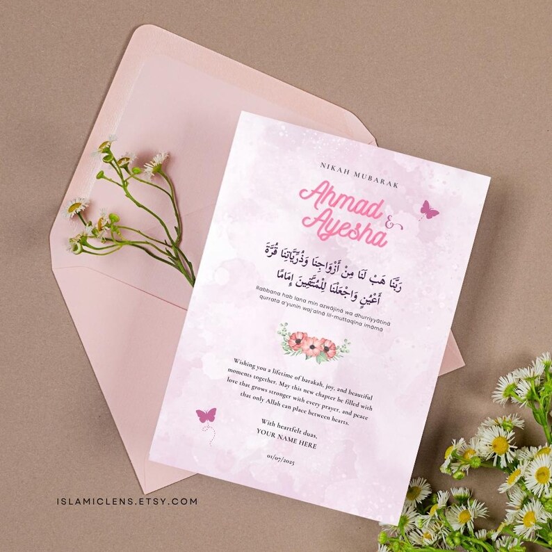 Personalized Nikah Mubarak Card Template Editable | Muslim Nikah Gift ...
