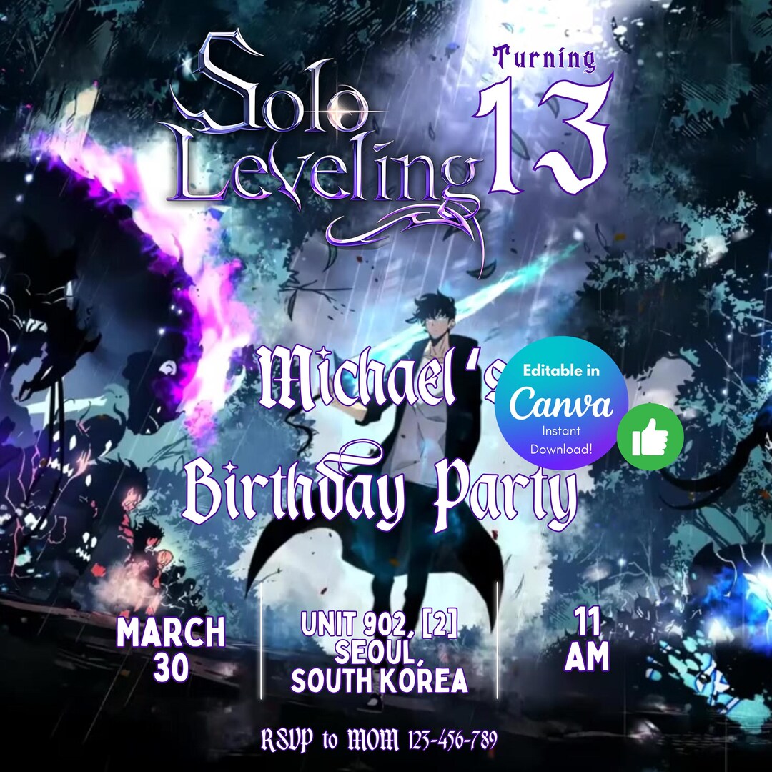 Solo Leveling Anime Birthday Invitation, Digital Video and Printable ...