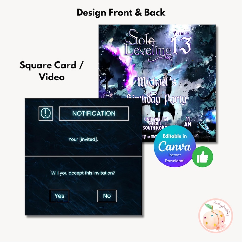 Solo Leveling Anime Birthday Invitation: Editable Canva Template ...