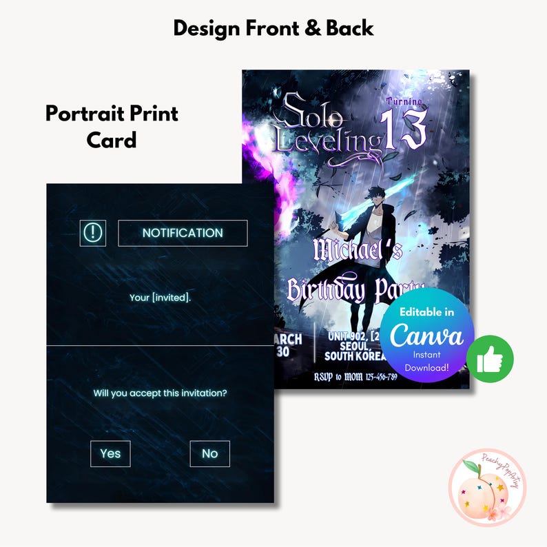 Solo Leveling Anime Birthday Invitation: Editable Canva Template ...