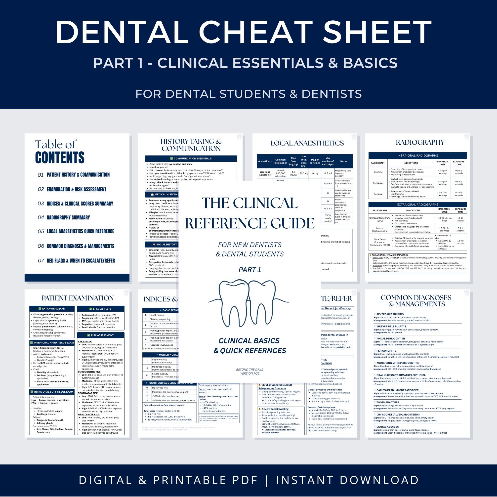 Dental Student Clinical Cheat Sheet: Dentist Notes and Reference Guide ...