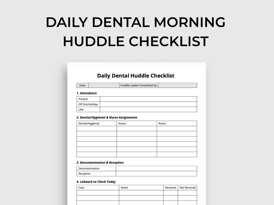 Daily Dental Morning Huddle Checklist – Printable + Digital PDF for ...