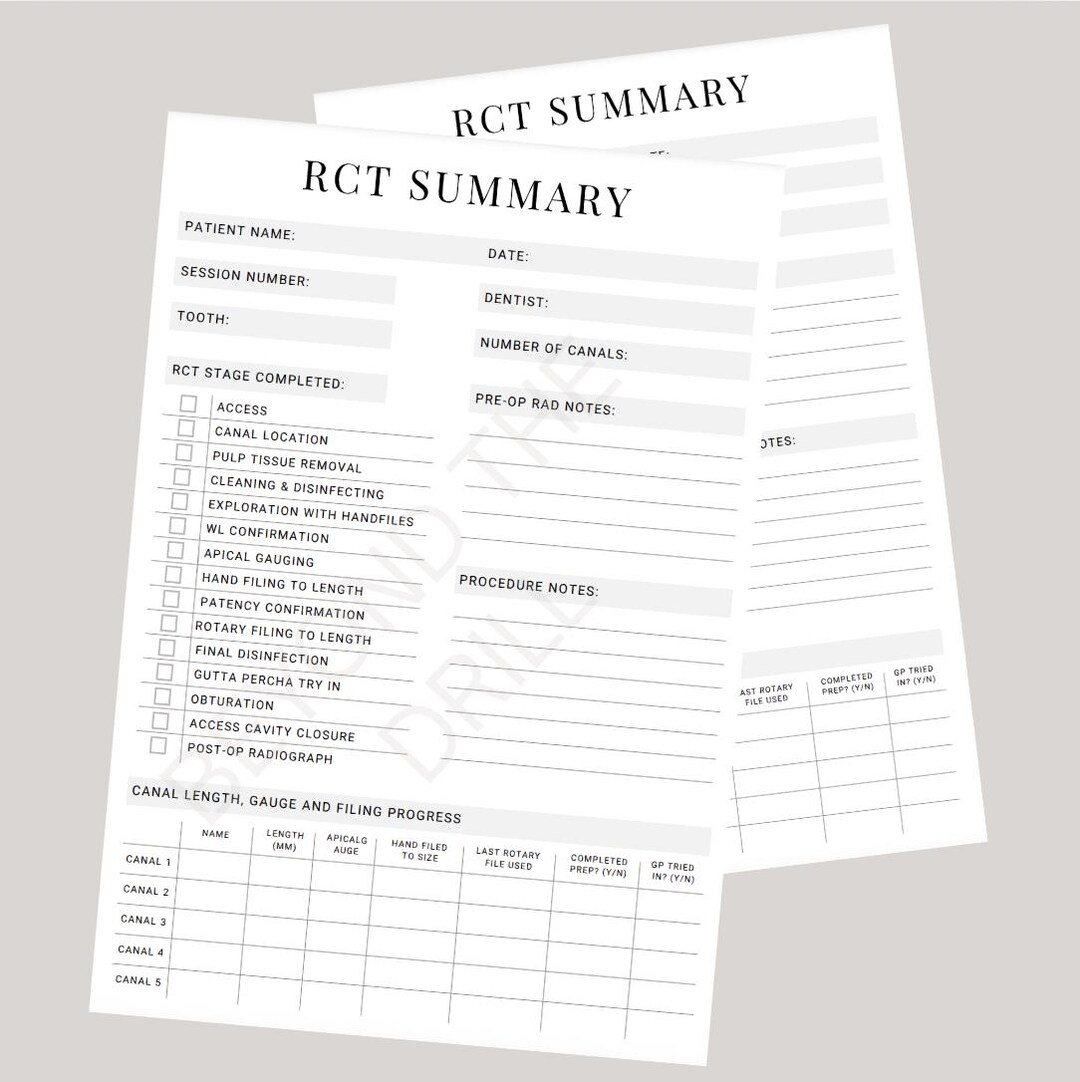 Root Canal Treatment (RCT) Summary Sheet for Dentists/dental Students ...