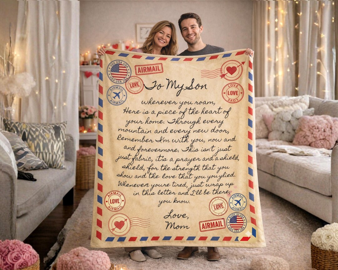 To My Son Blanket, From Mom | Vintage Postcard Letter Blanket ...