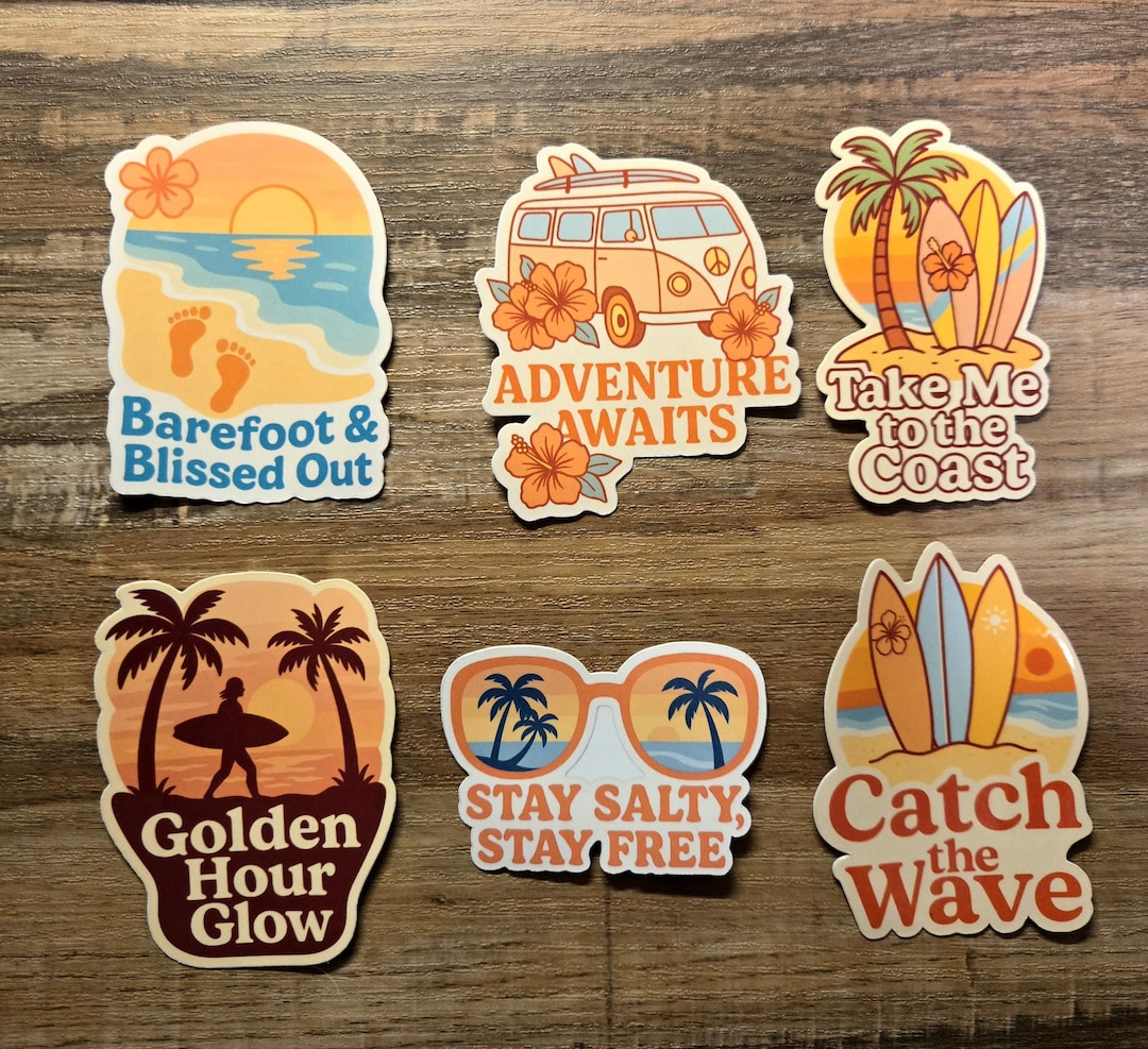 Surf’s up Adventure Sticker Pack – Beachy Aesthetic Vinyl Decals ...