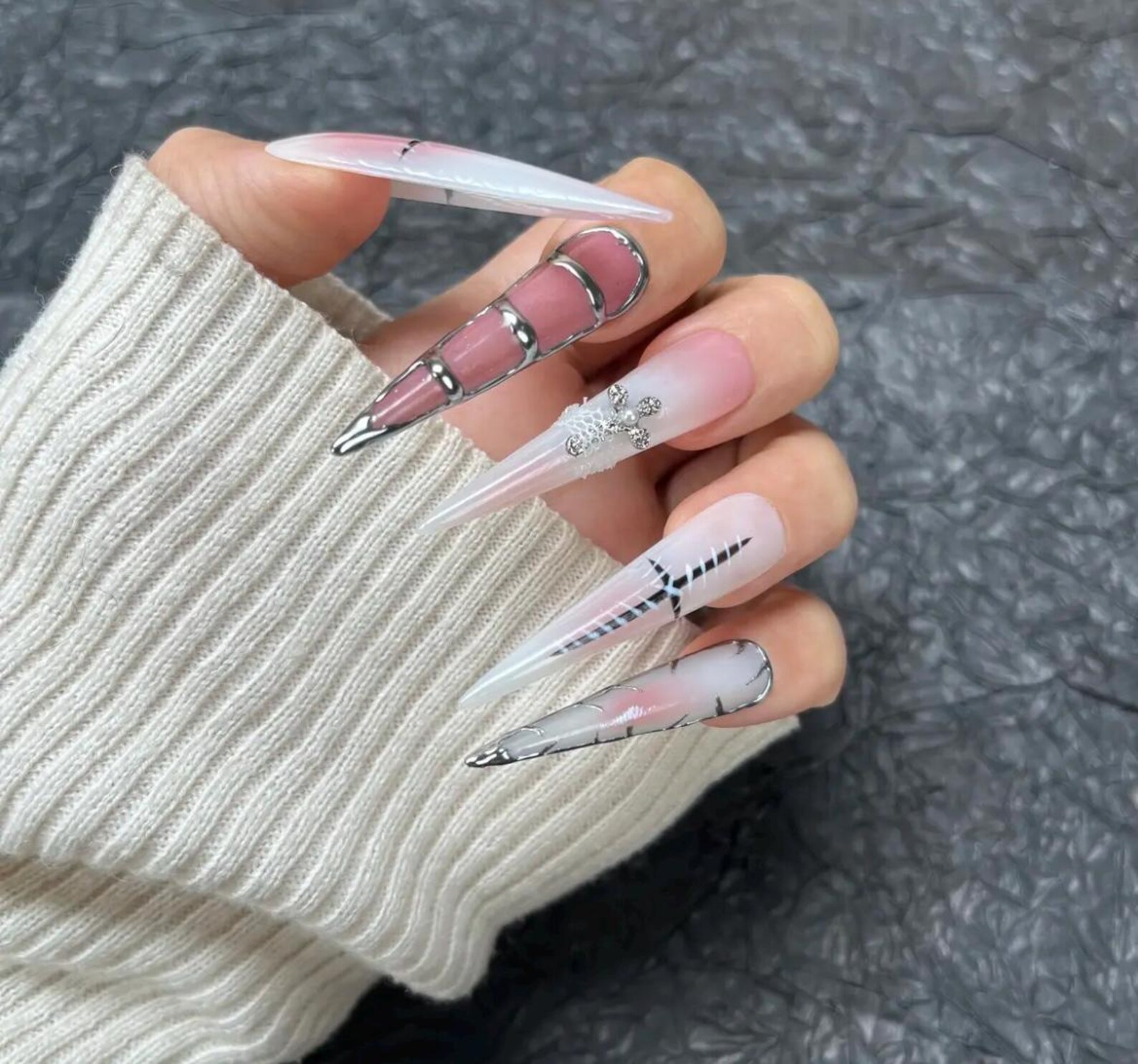 Pink Gothic 3D Press on Nails | Long Coffin Cross Nails | Alternative ...