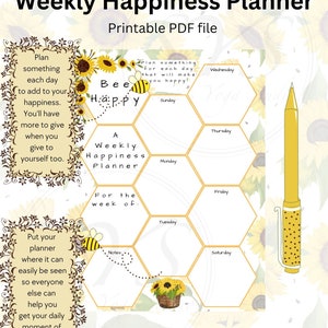 Bee-themed Digital Weekly Happiness Planner: Self-care for Busy Bees ...