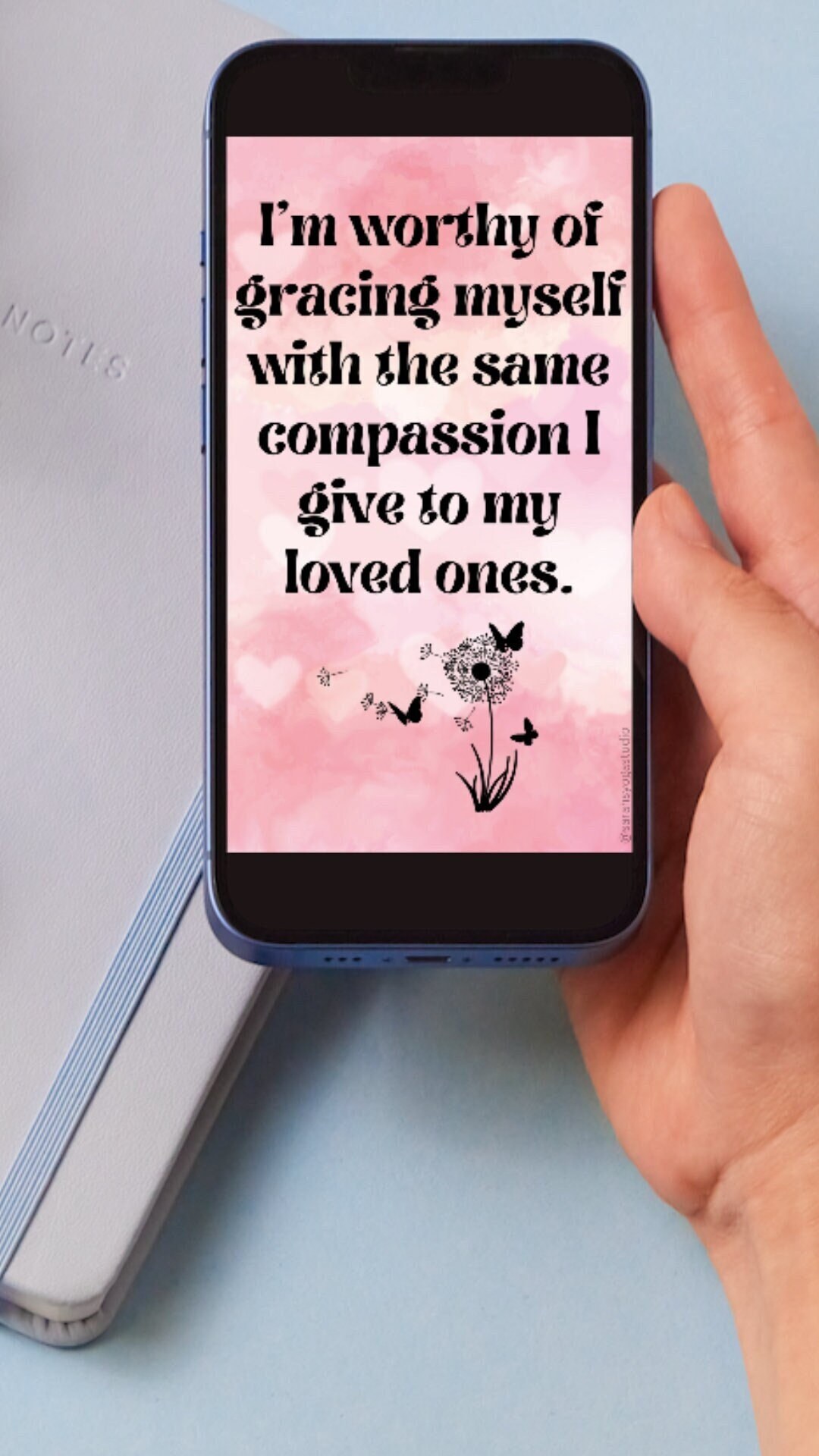 Pink Heart and Dandelion Series: Self-compassion Affirmation Phone ...