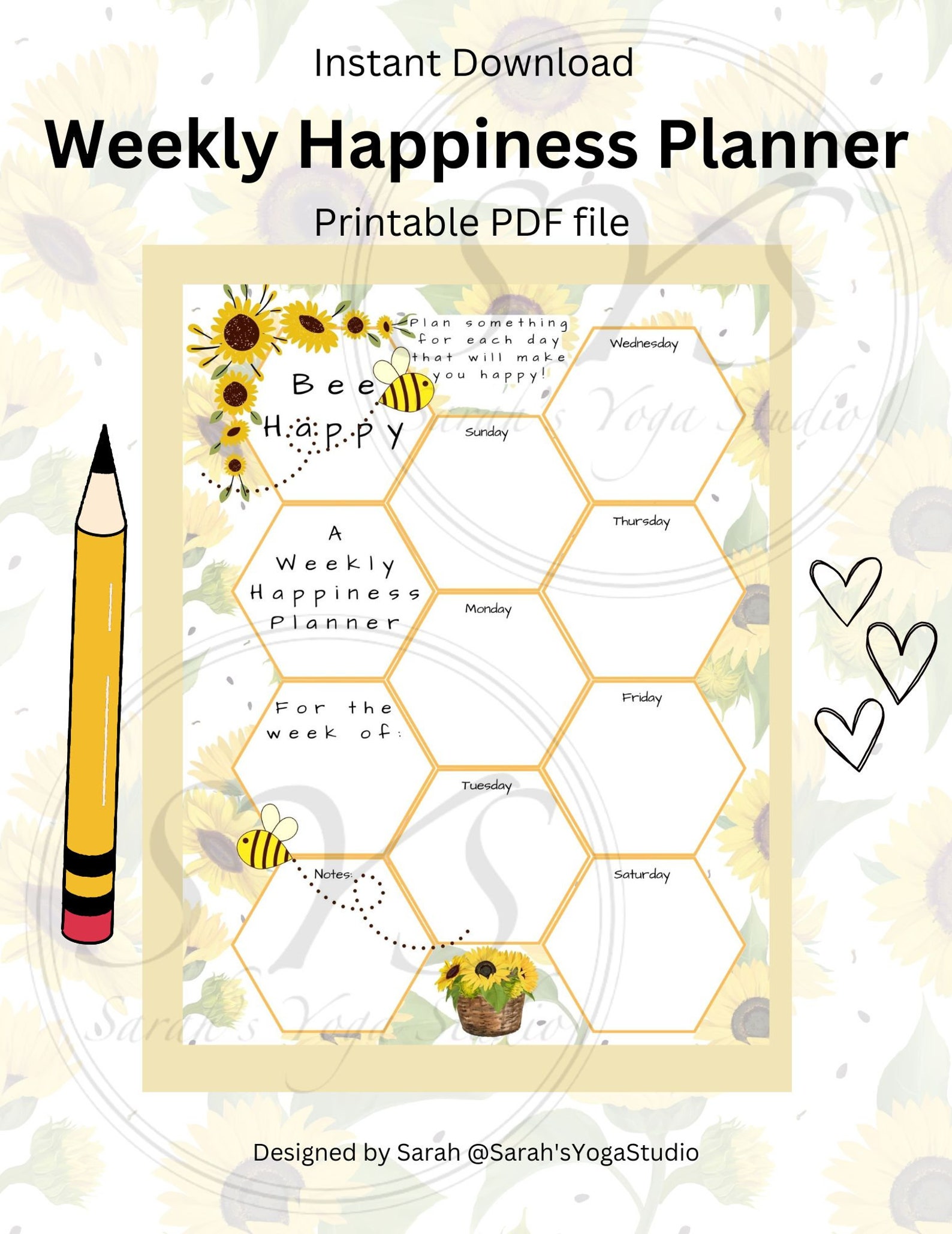 Bee-themed Digital Weekly Happiness Planner: Self-care for Busy Bees ...