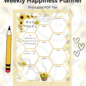 Bee-themed Digital Weekly Happiness Planner: Self-care for Busy Bees ...