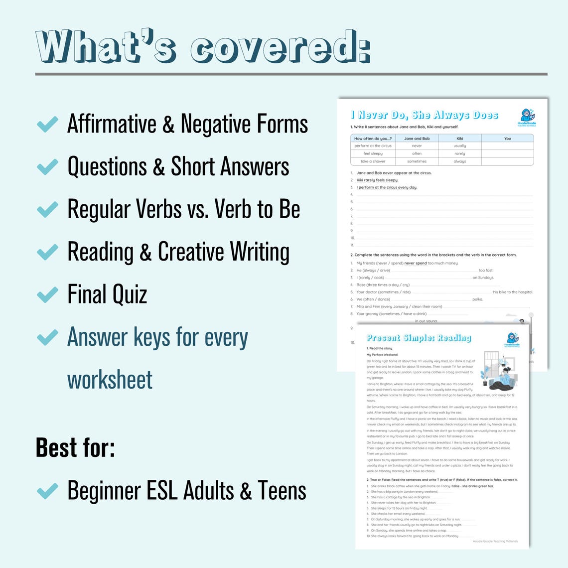Present Simple ESL Worksheets PDF | 45 Pages, 25 Worksheets, 30 ...