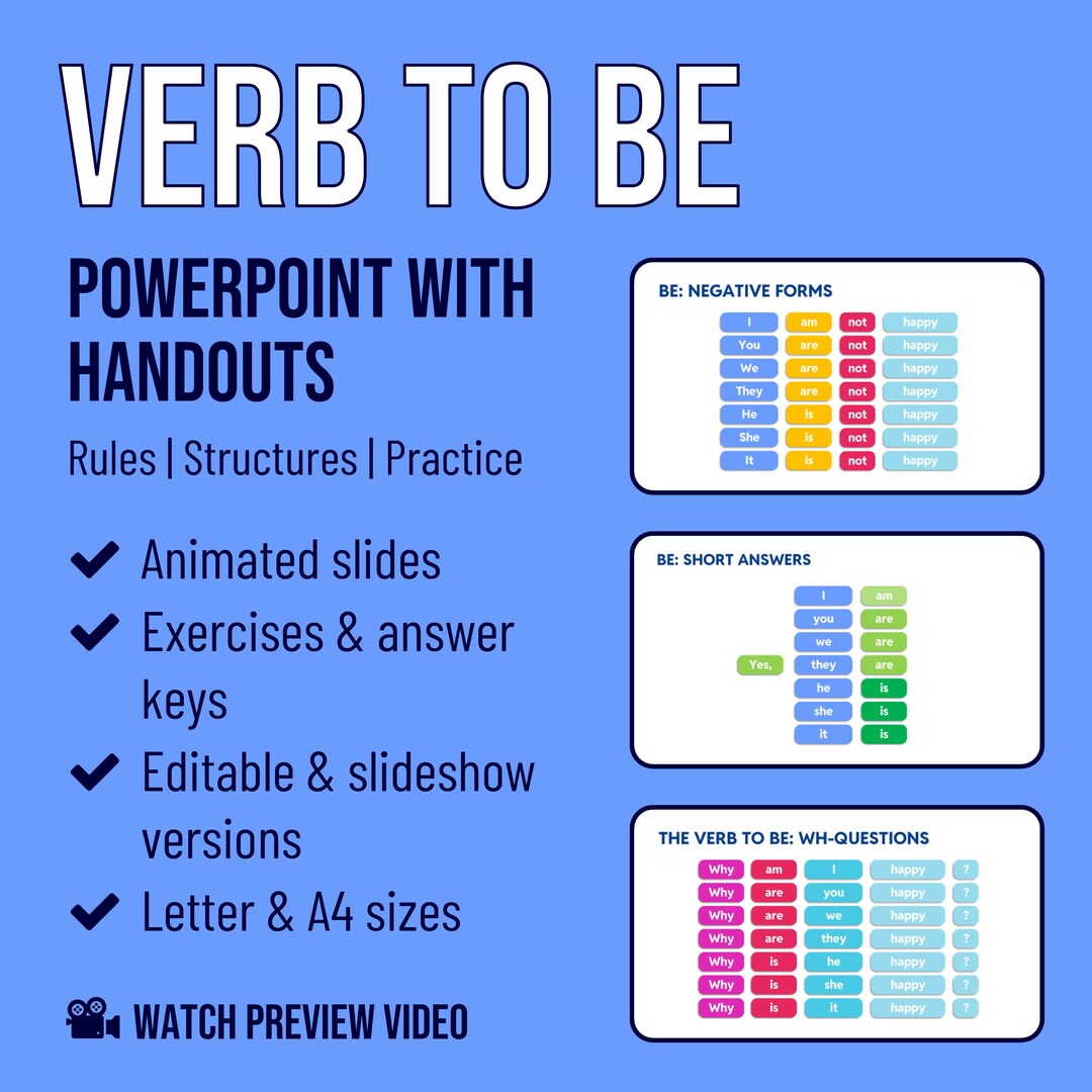Verb to Be Powerpoint With Handouts | Rules, Structures, Practice | ESL ...