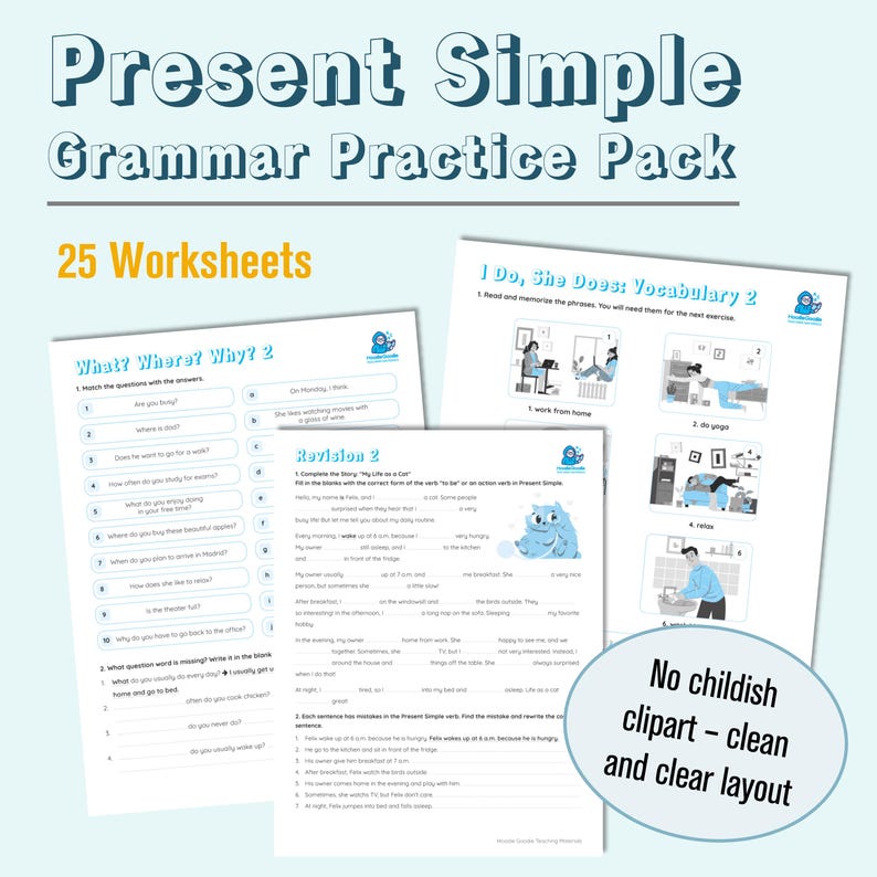 Present Simple ESL Worksheets PDF | 45 Pages, 25 Worksheets, 30 Exercises + Answer Keys ...
