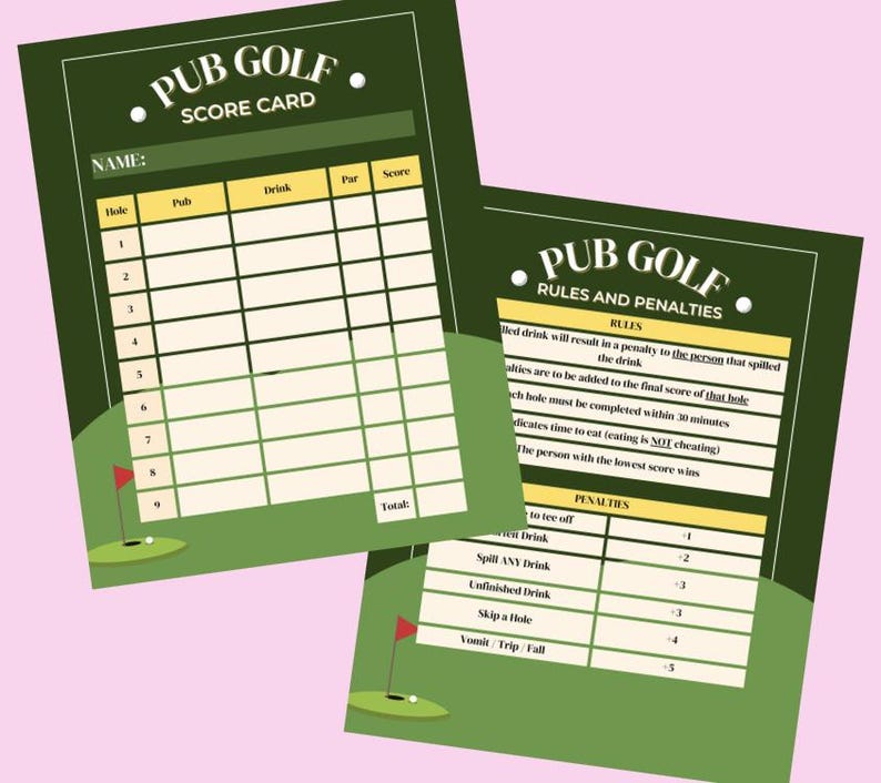 Printable Pub Golf Score Card and Rules - Etsy Australia