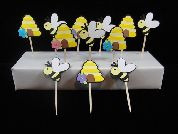 Bee and Hive Cupcake Toppers Paper Toppers Bee Party First | Etsy
