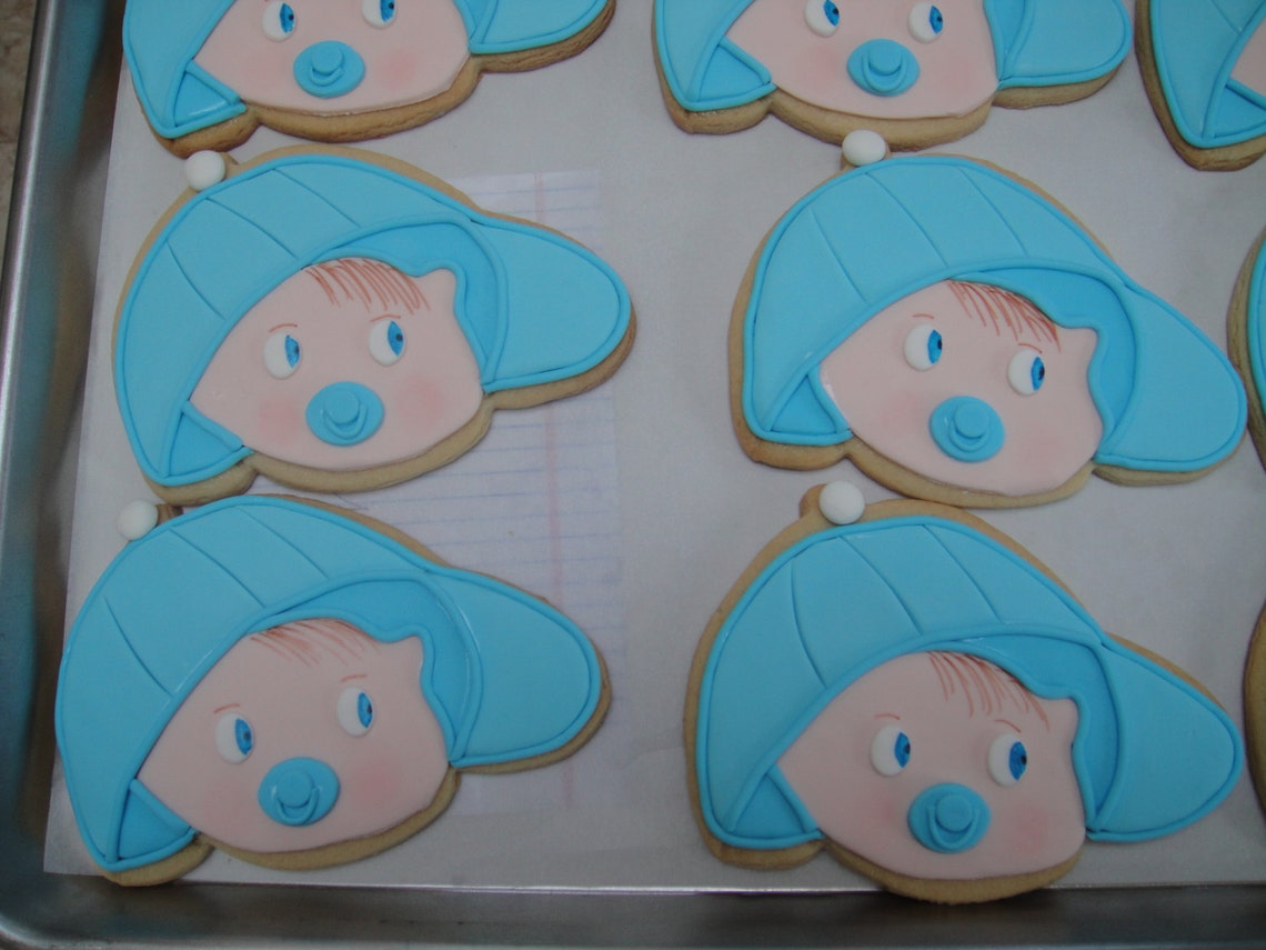 One Dozen Baby Boy With Pacifier Cookies Cookie Favors Party - Etsy
