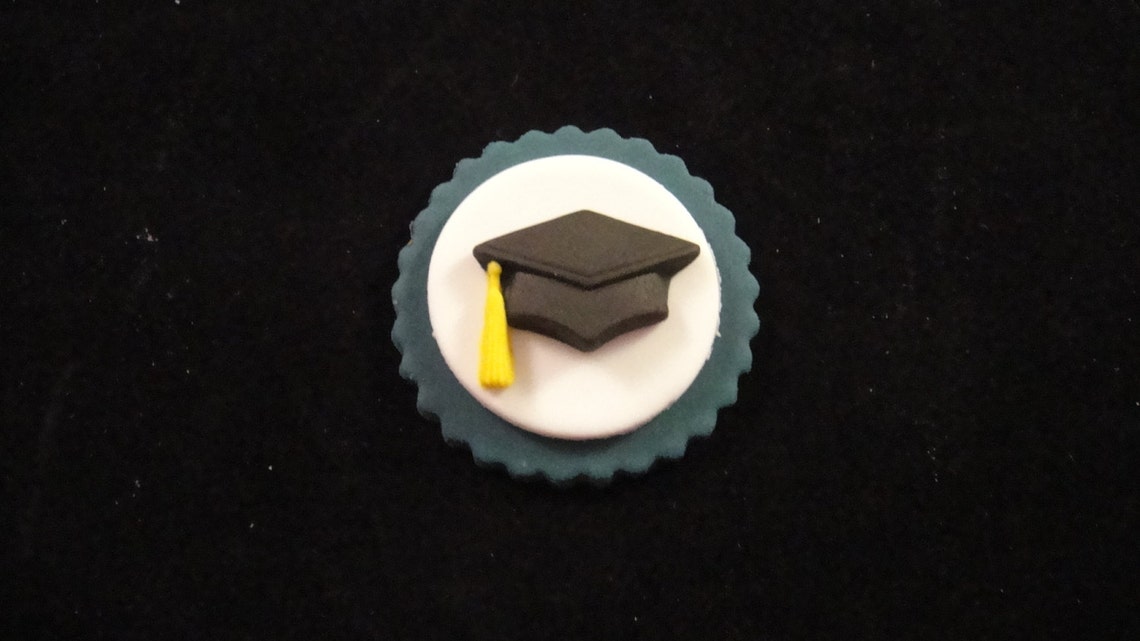 Graduation Hats Blue and Gold Edible Fondant Cupcake | Etsy