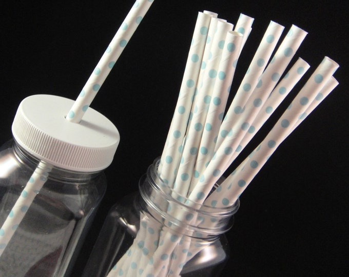 Light Blue Swiss Dot Paper Straws, Mason Jar Straws, Weddings, Birthday ...