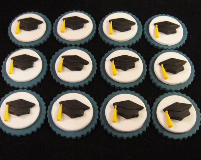 Graduation Hats Blue and Gold Edible Fondant Cupcake Toppers - Etsy