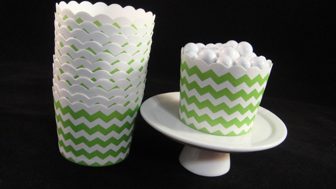 Lime Green Chevron Baking Cups, Candy Cups, Dip Cups, Nut Cups ...