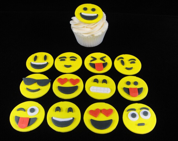 Emoji Cupcake Toppers, Fondant Cupcake Toppers, Teen Party, Kids Party ...