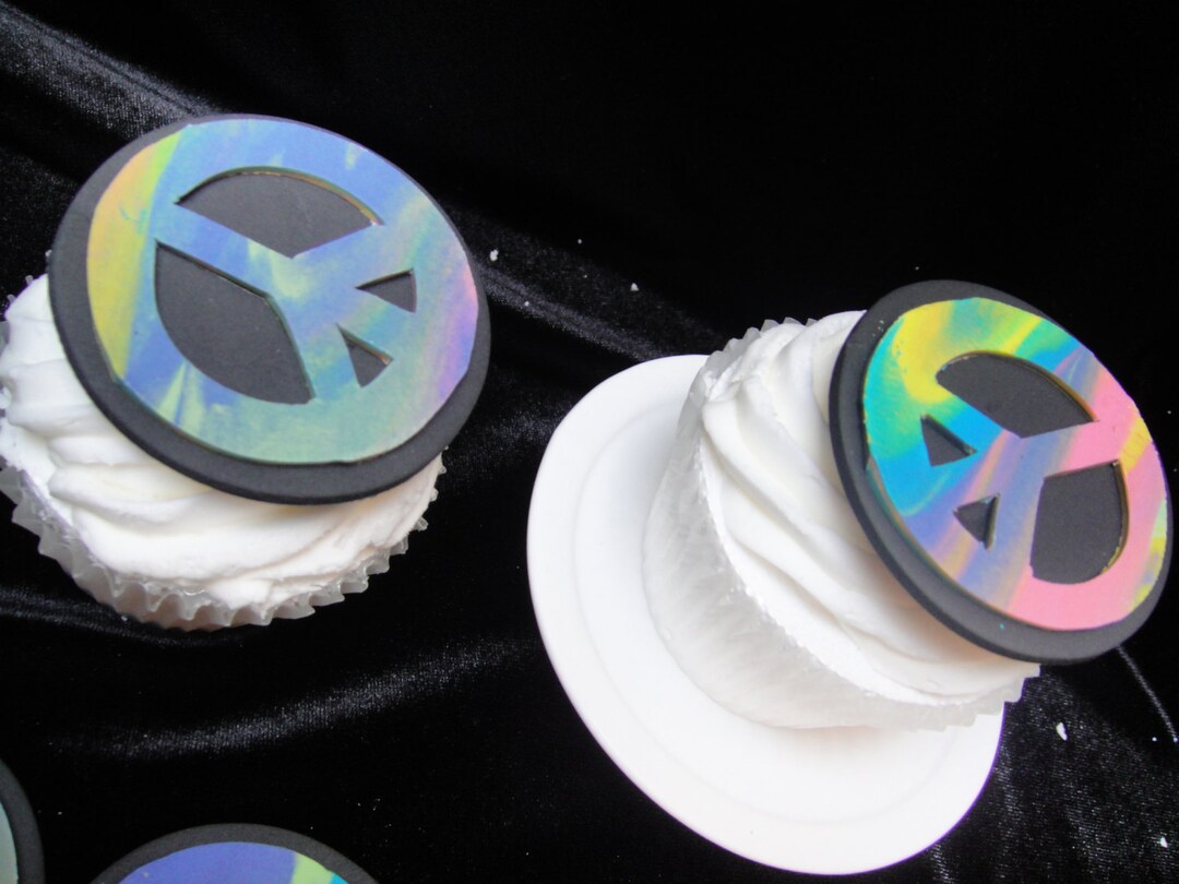 Hippie Tie Dyed Peace Signs Fondant Cupcake Toppers - Etsy
