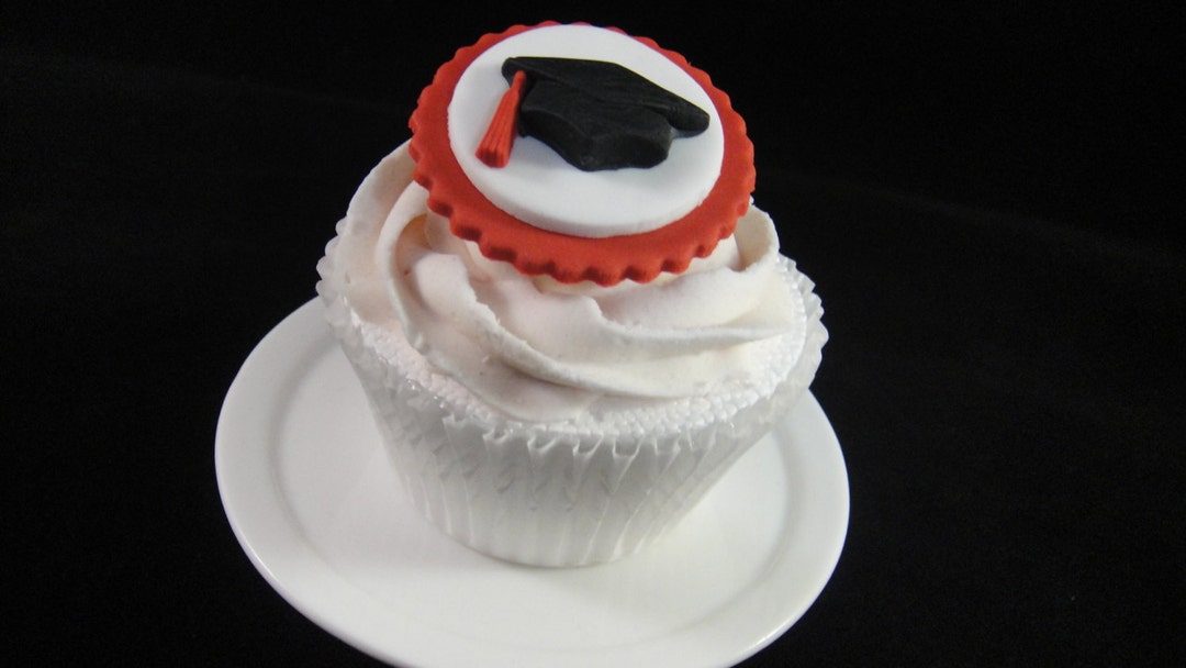 Graduation Hats Scarlet Red and Black Edible Fondant Cupcake Toppers - Etsy