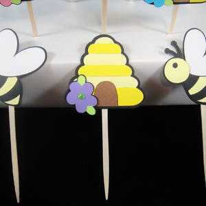Bee and Hive Cupcake Toppers, Paper Toppers, Bee Party, First Birthday ...