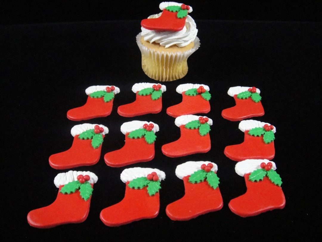 Stocking Cupcake Toppers, Christmas Cupcake Toppers, Xmas Cupcakes ...