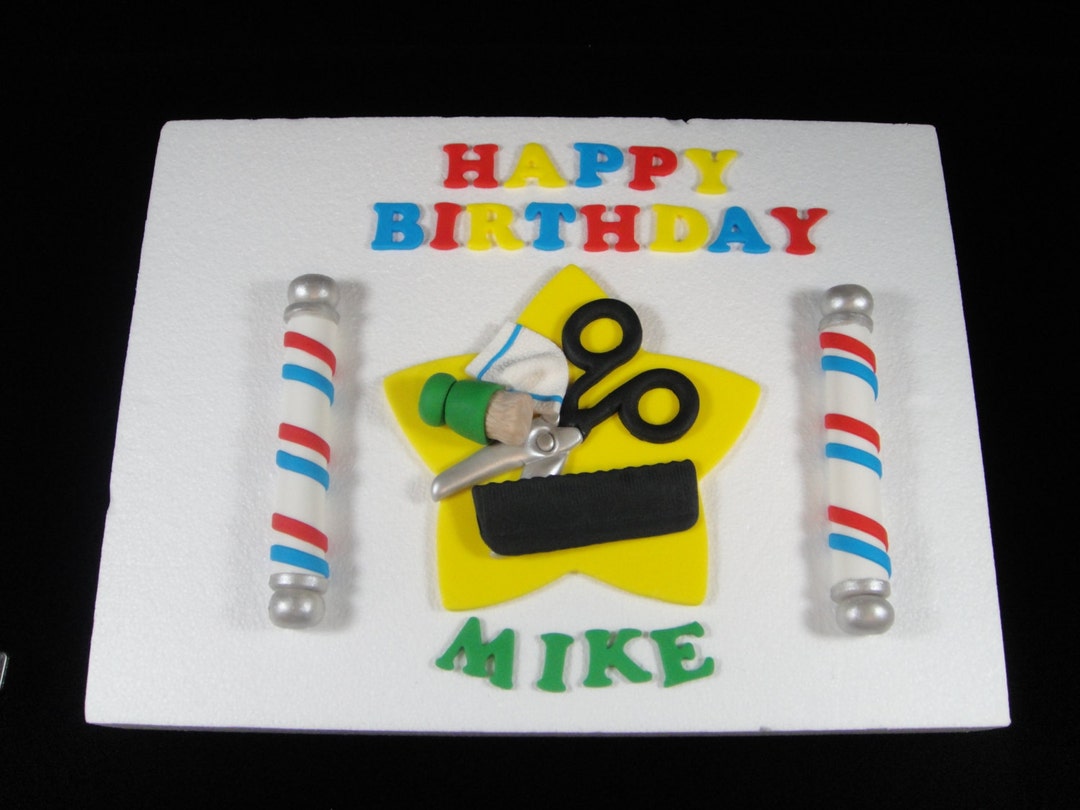Fondant Barber Themed Sheet Cake Topper, Mens Birthdays, Edible Barber ...