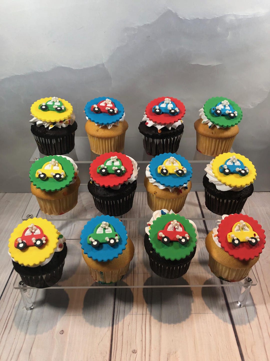 Car Wash Cars Fondant Cupcake Toppers, Edible Cupcake Toppers, Fondant ...