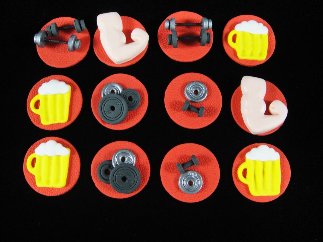 Edible Muscle Man Cupcake Toppers, Fondant Cupcake Toppers, Mens Party ...
