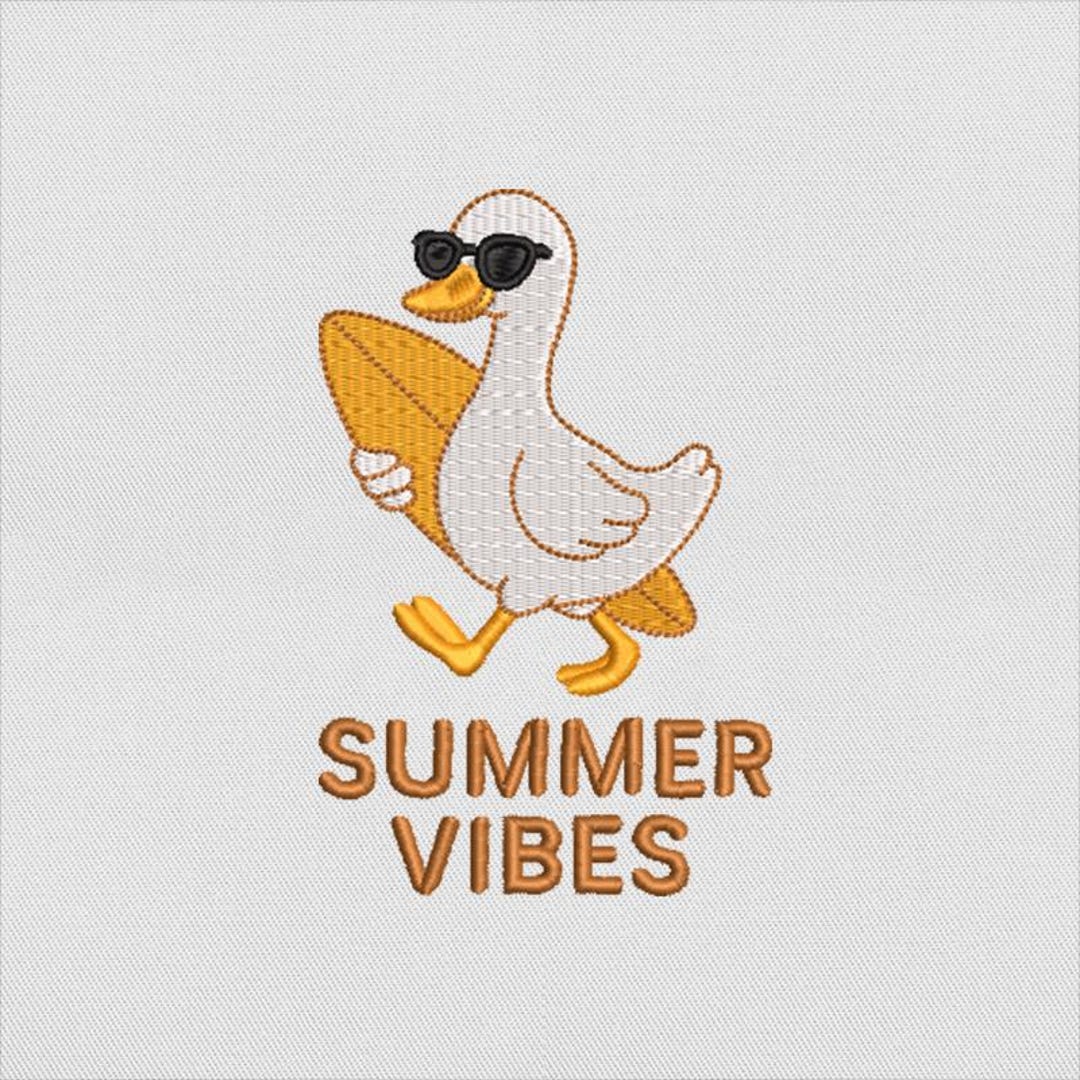 Summer Duck Embroidery Design, Cool Duck With Surfboard and Sunglasses ...