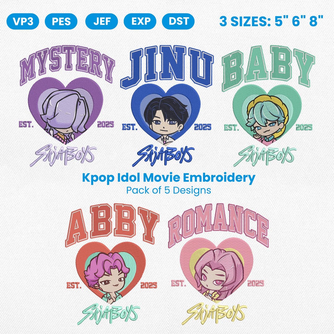 Chibi Kpop Idol Group Embroidery Designs, Kpop Boy Band Embroidery ...