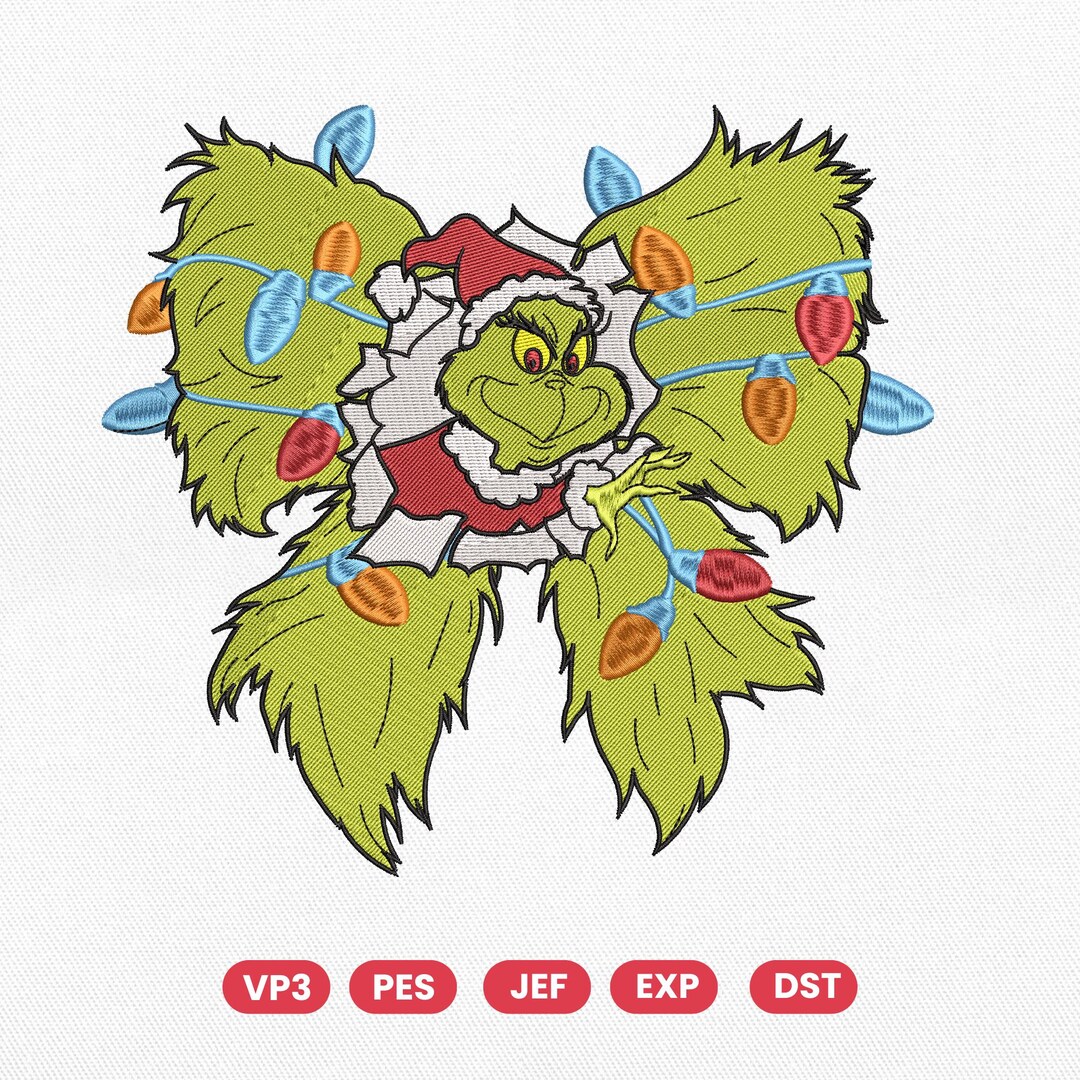 Christmas Grinch Embroidery Design, Grinch Coquette Bow Embroidery File ...