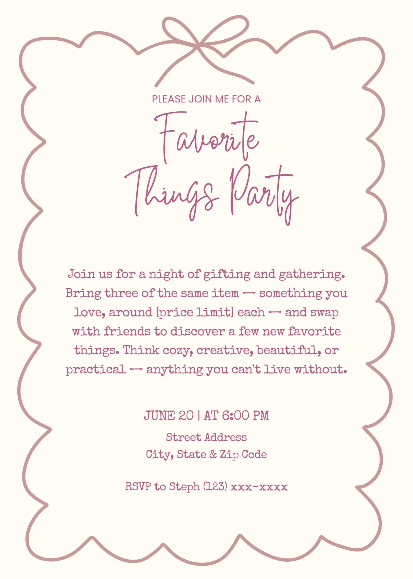 Favorite Things Party Invitation Template | Editable Invite | Girls ...