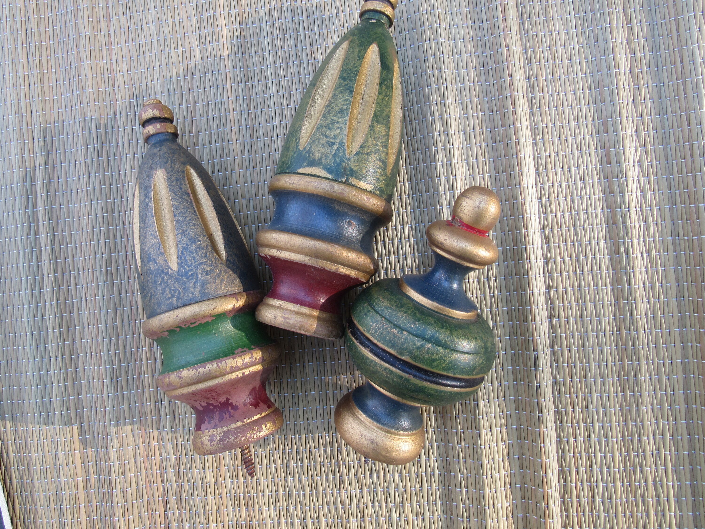 Antique Turned Finials, Curtain Rod Ends, Painted Gilt, Post Finial ...